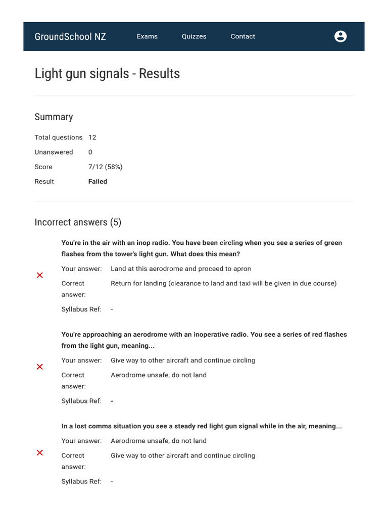 Light Gun Signals Quiz | PDF