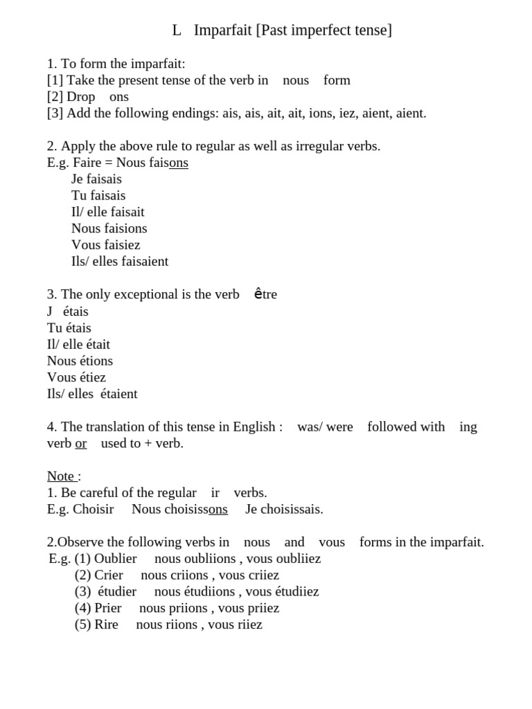 Formation et usage de l'imparfait | PDF | Grammaire | Mécanique du langage