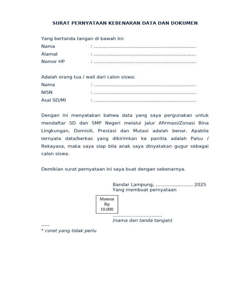 Contoh Surat Pernyataan Kebenaran Dokumen | PDF
