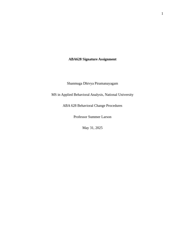 ABA628 Signature Assignment Final | PDF | Reinforcement | Behaviorism