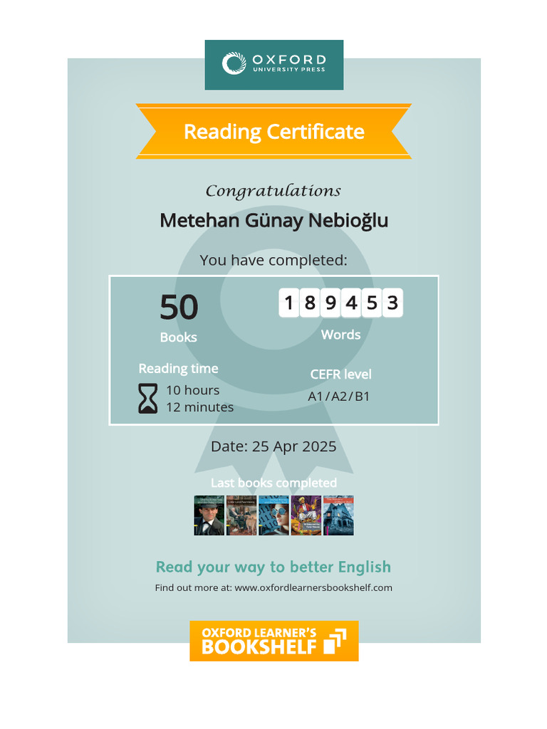 (Reading - Certificate) - Metehan Günay Nebioğlu - 25 - Apr - 2025 | PDF