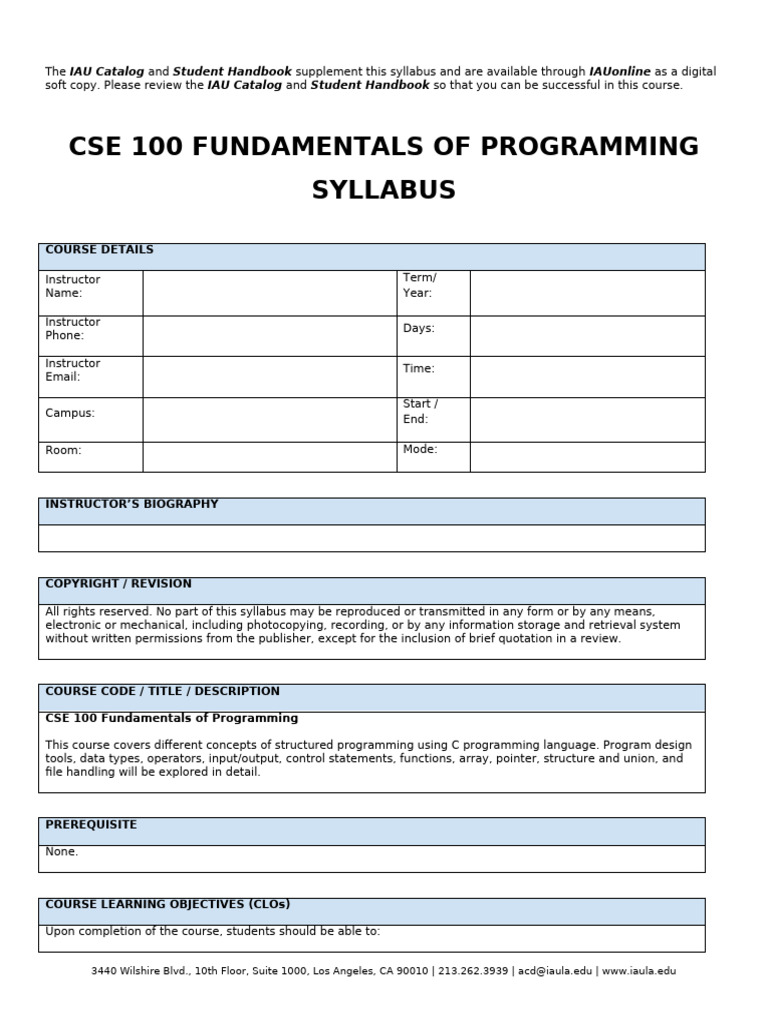 FormACD Course - Syllabus CODE Fundamentals of Programming 230820 | PDF | Plagiarism | Course Credit