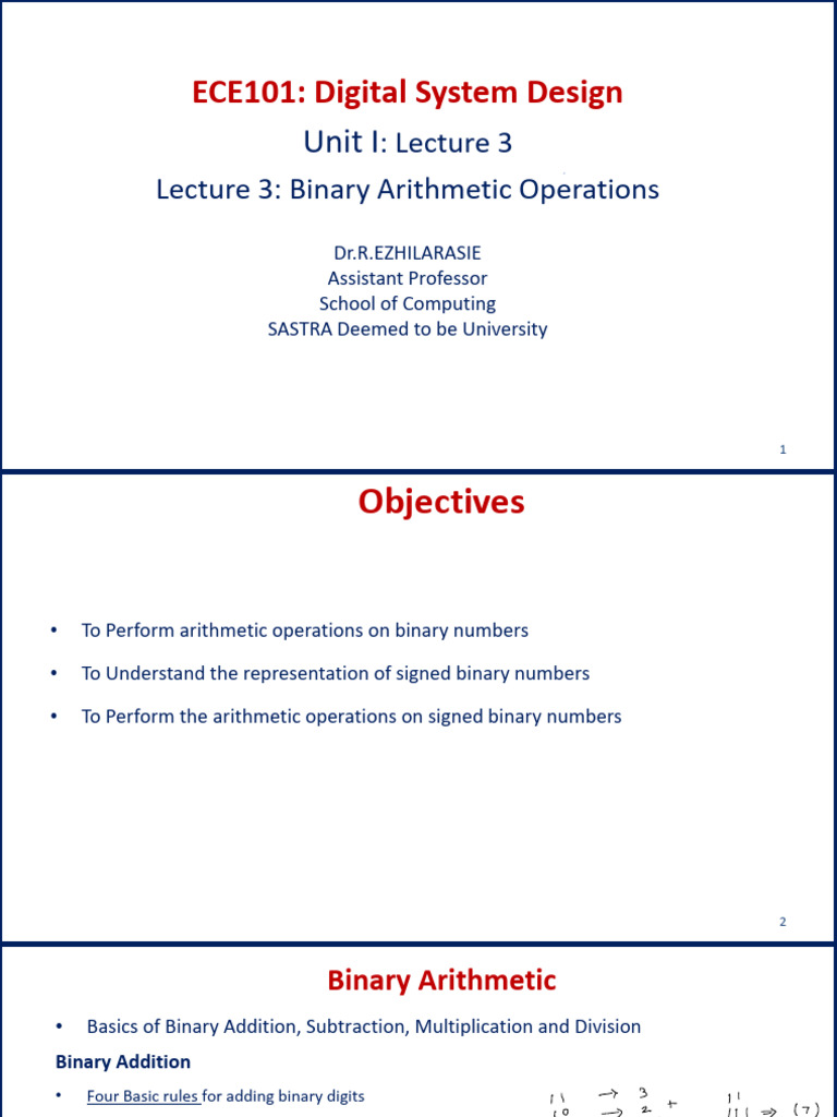 Unit 1 - Lecture - 3 - Binary Arithmetic Operators | PDF | Multiplication | Subtraction