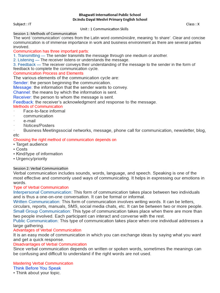 Notes of Communication Skills | PDF | Communication | Part Of Speech