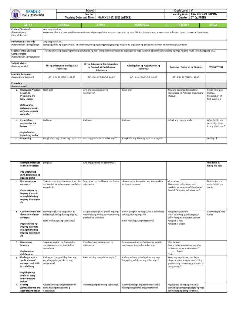 DLL Ap 6 Week 5 - Q3 | PDF