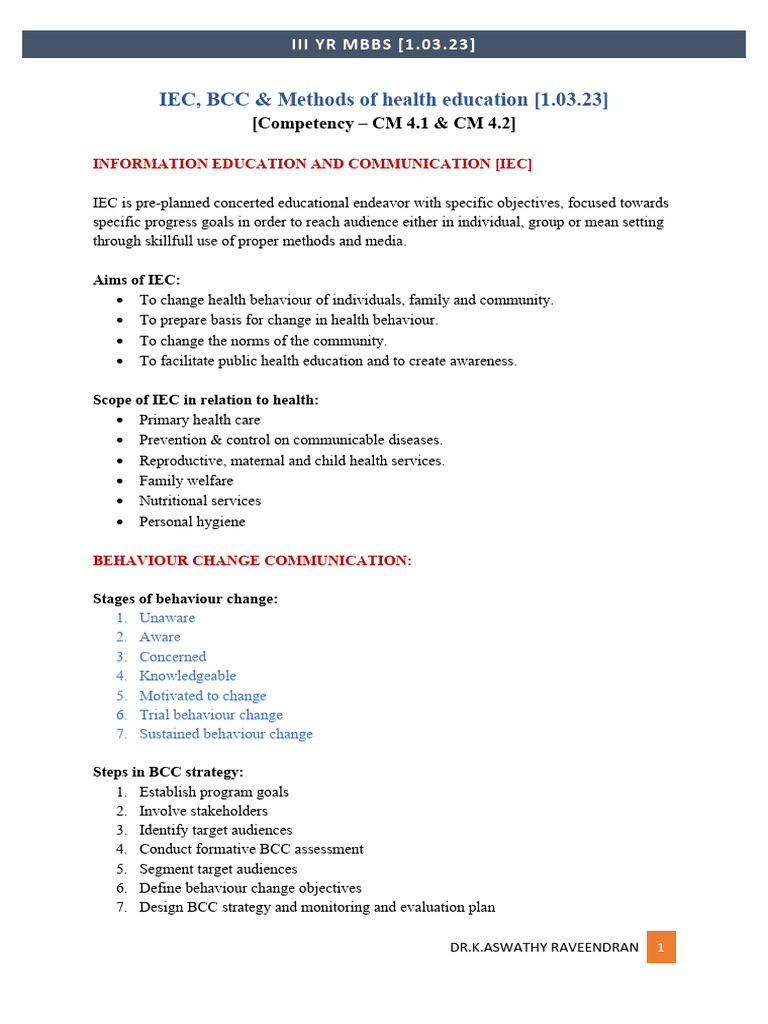 Handout IEC, BCC Health Education | PDF | Lecture | Family Planning