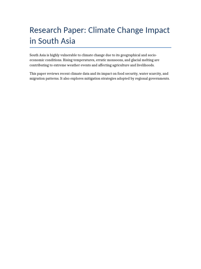 Research Paper Climate Change South Asia | PDF
