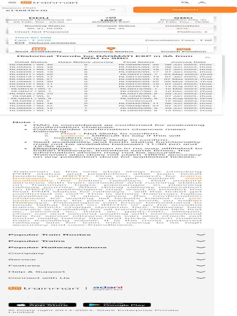 Check PNR Status Live, PNR Status Enquiry and Prediction Trainman | PDF ...