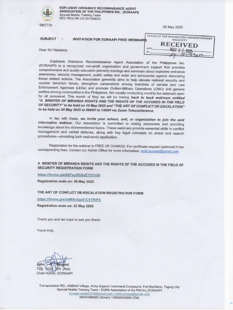 Explosive Ordnance Reconnaissance Agent Association of The Philippines ...