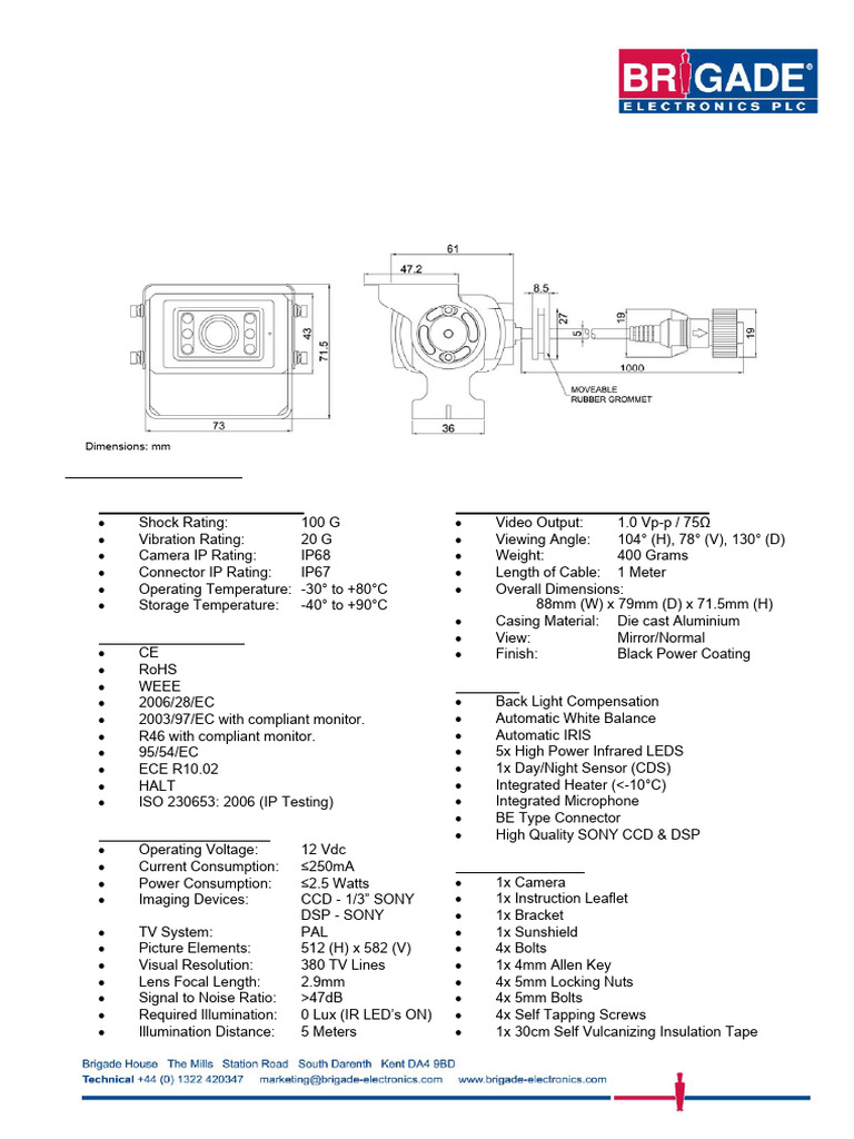 Doc002312 - 0 - Be-800c Camera - Product Specification - 1 | PDF | Infrared | Light Emitting Diode