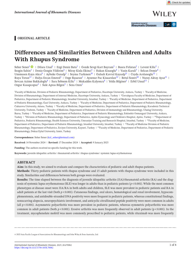 Int J of Rheum Dis - 2025 - Sener - Differences and Similarities Between Childre | PDF | Medical ...