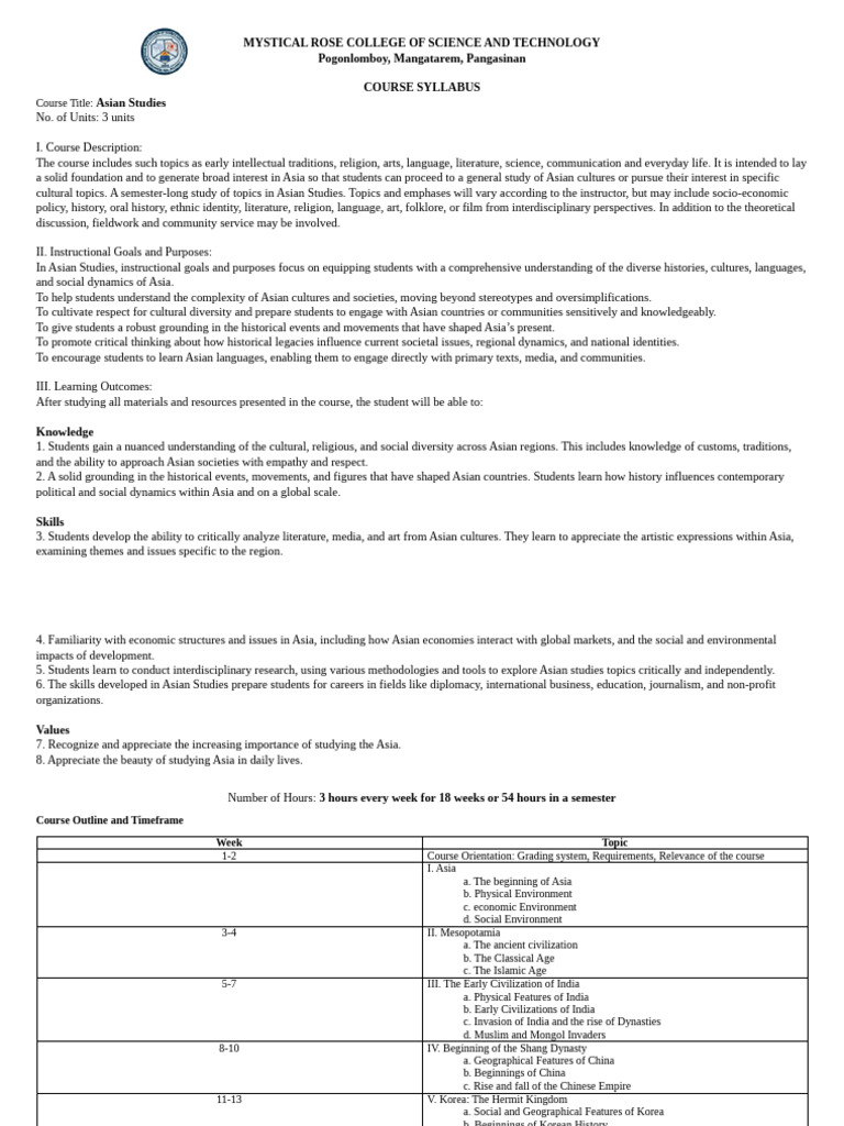 Asian Studies - Course Syllabus | PDF | Asia | Mesopotamia