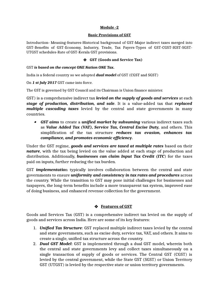 GST Overview and Key Provisions | PDF | Taxes | Value Added Tax