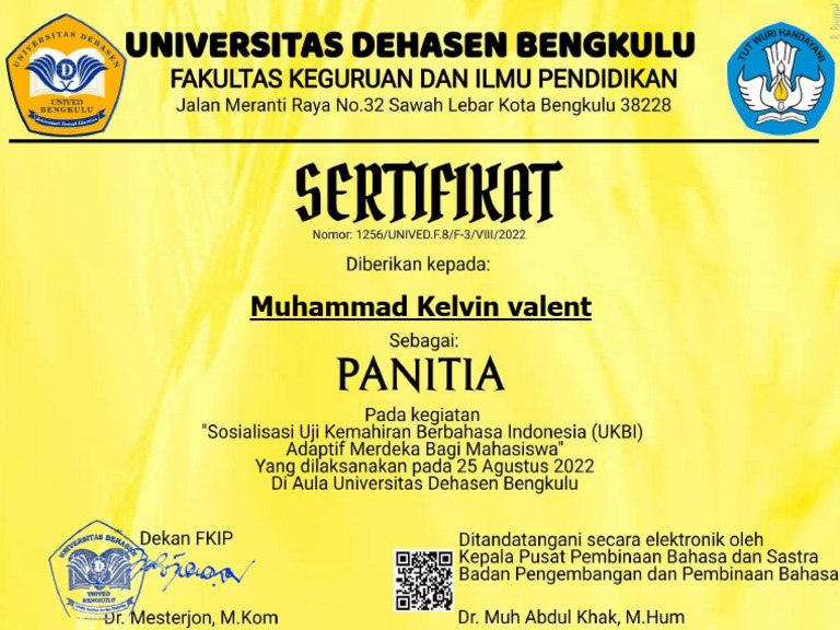 Sertifikat Panitia Ukbi Muhammad Kelvin Valent | PDF