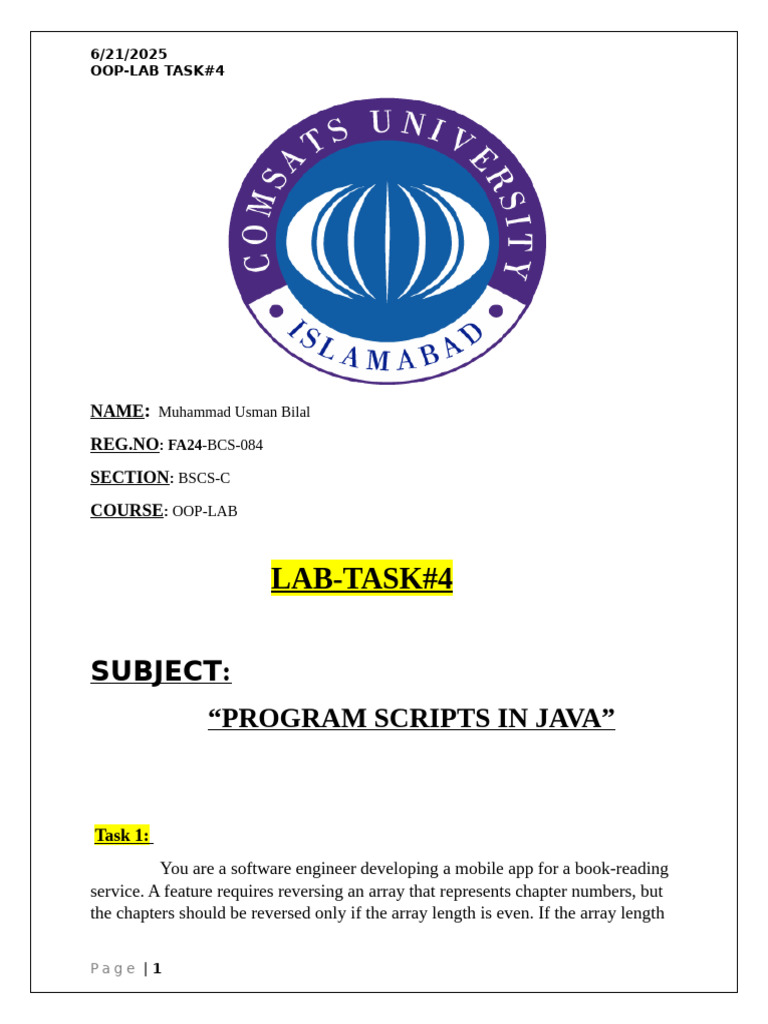 Fa24 Bcs 084 Lab Task#4 | PDF | Computer Programming