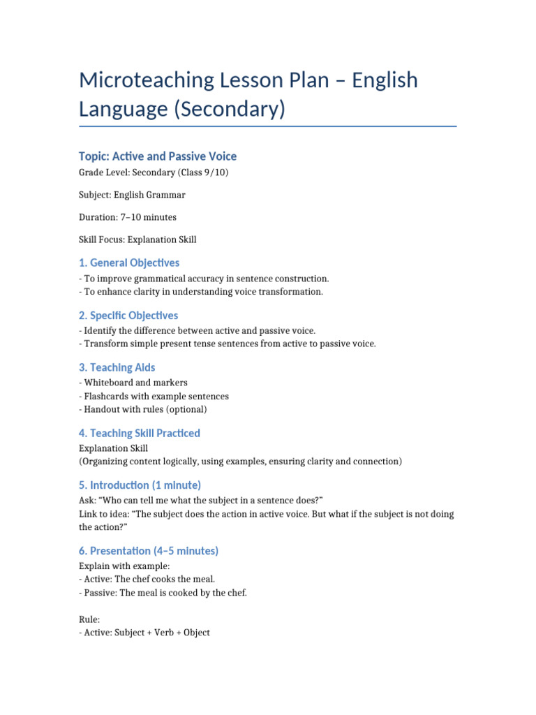 Microteaching Lesson Plan English | PDF