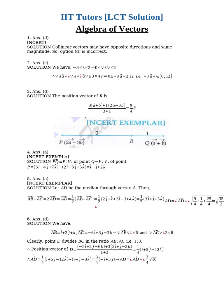 Algebra of Vectors LCT Solution | PDF | Chess Theory | Chess