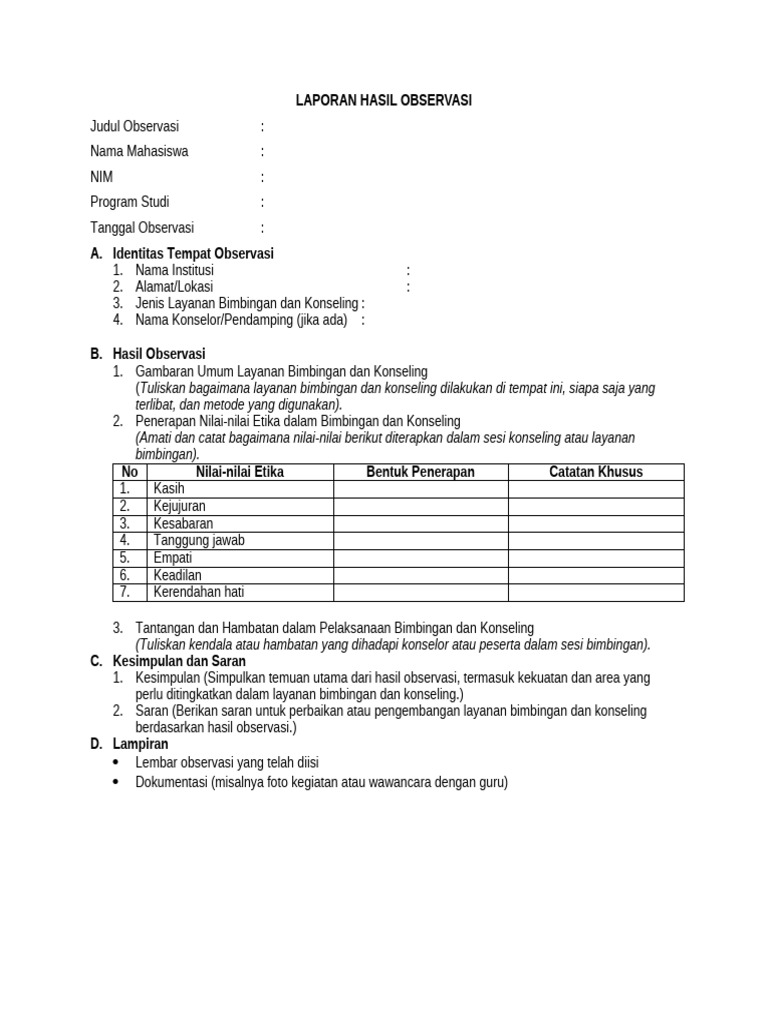 Sistematika Penulisan Laporan Hasil Observasi | PDF
