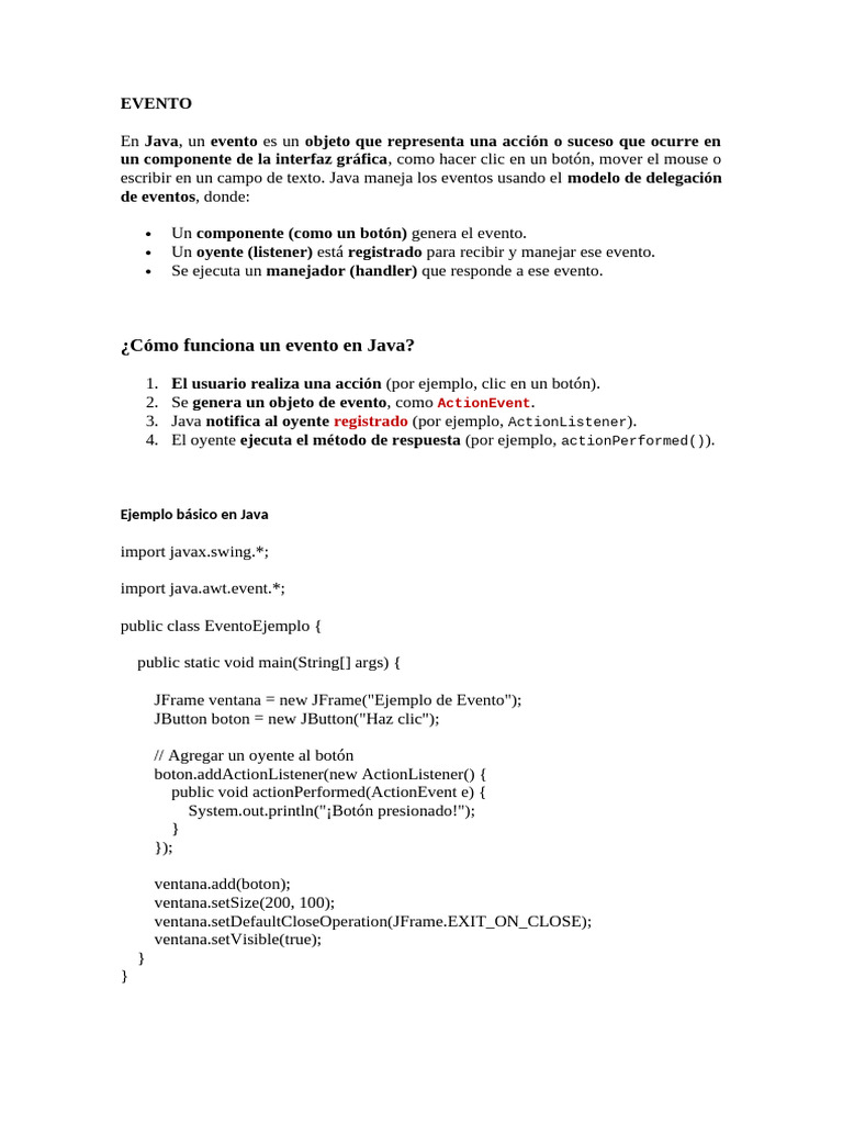 Manejo de Eventos en Java: Guía Completa | PDF | Java (lenguaje de ...