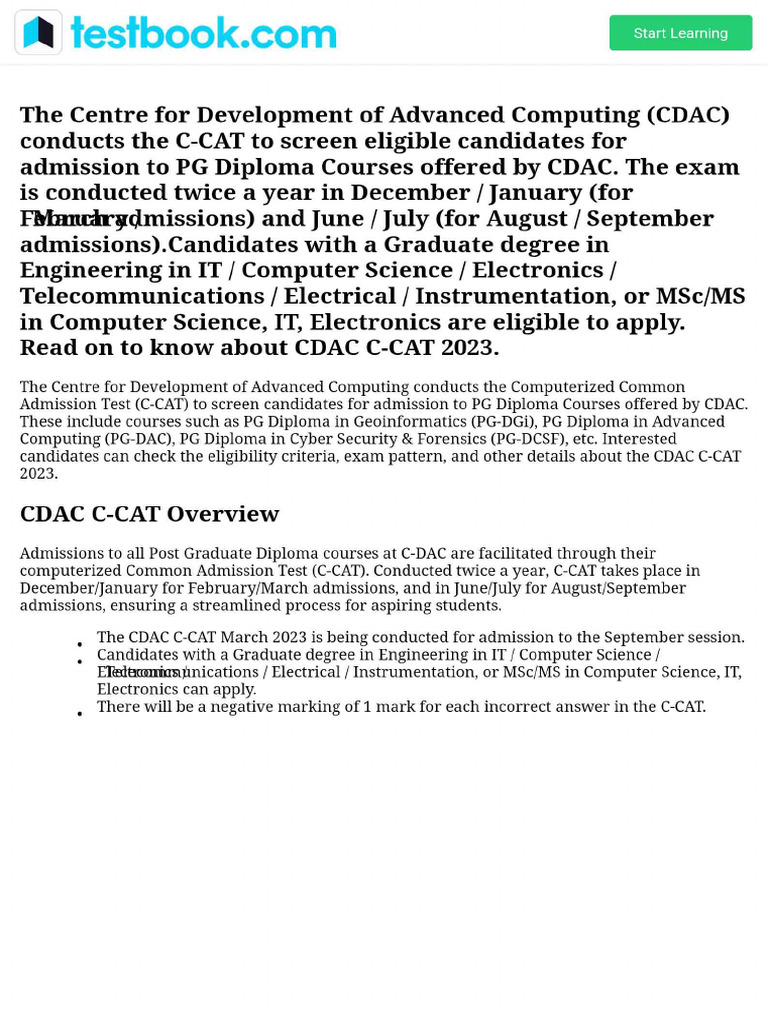 Cdac C-Catexam Info | PDF