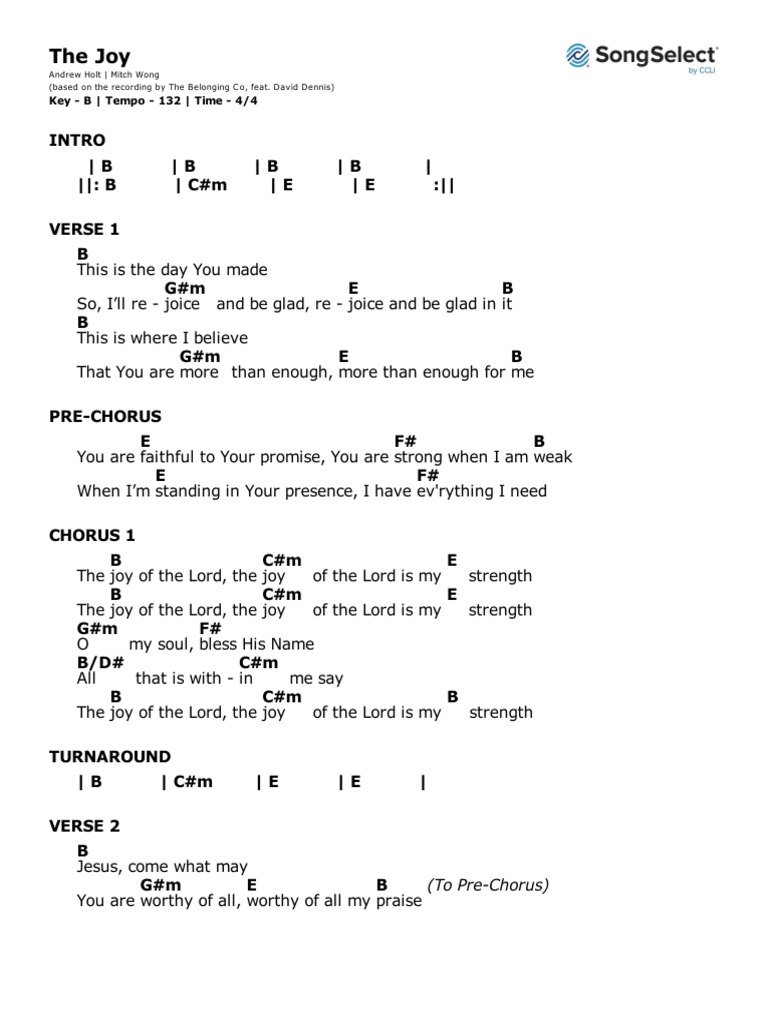 The Joy - SongSelect Chart in B | PDF | Song Structure