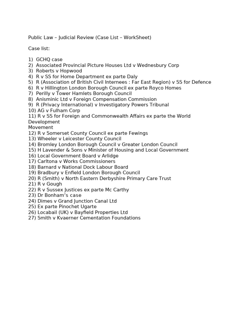 Case List - JR - Worksheet | PDF