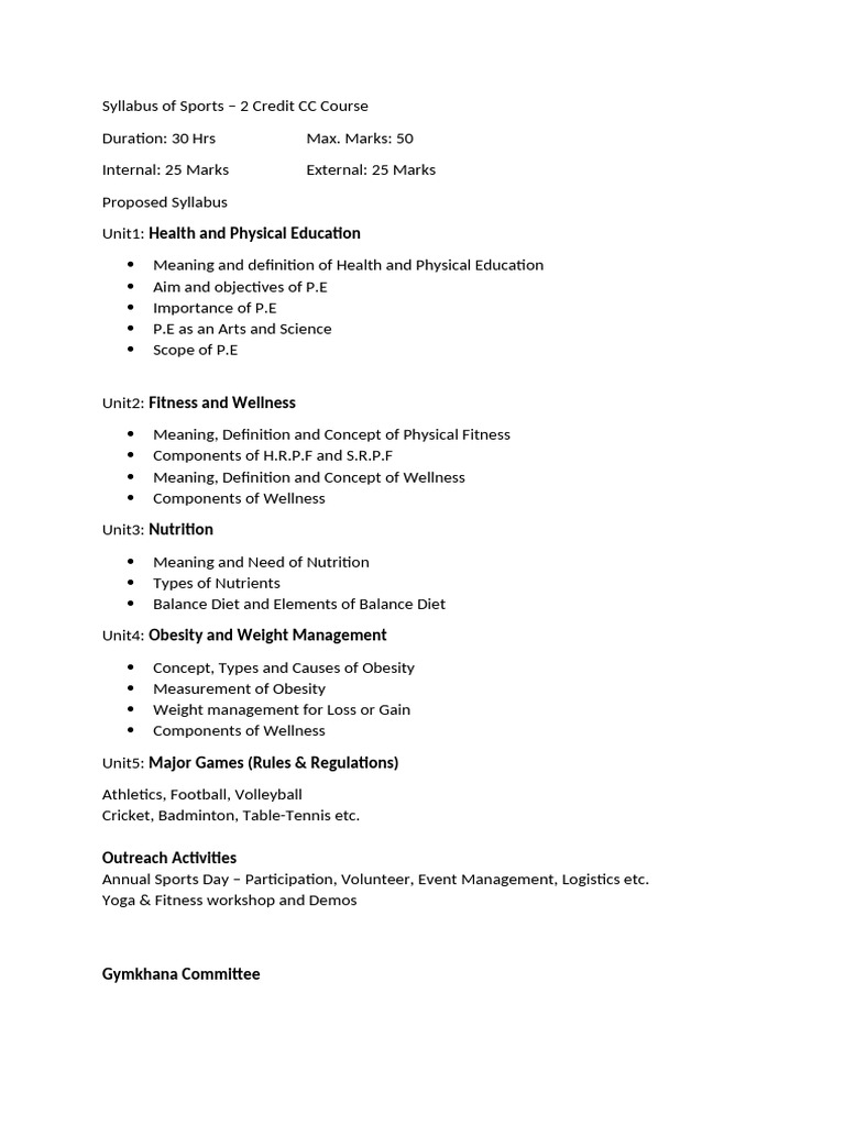 Sports Syllabus Overview | PDF