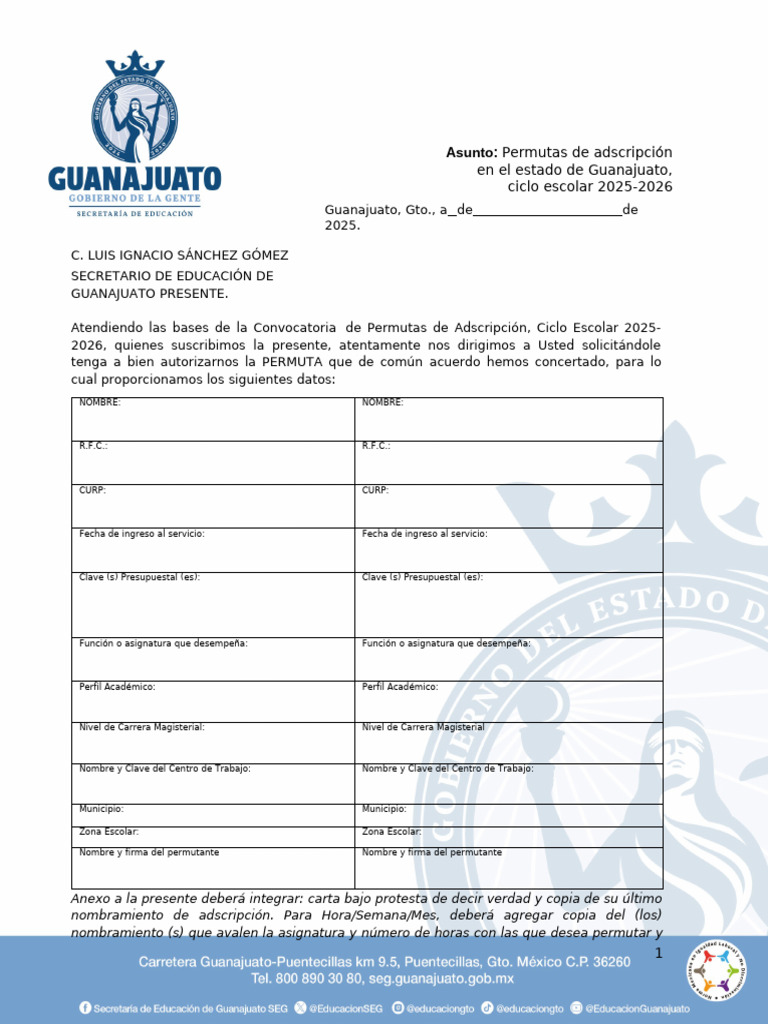 Formato Solicitud de Permuta25-26 | PDF