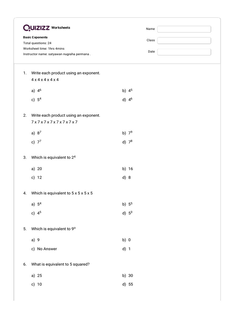 Basic Exponents - Quizizz | PDF | Chess Theory | Chess