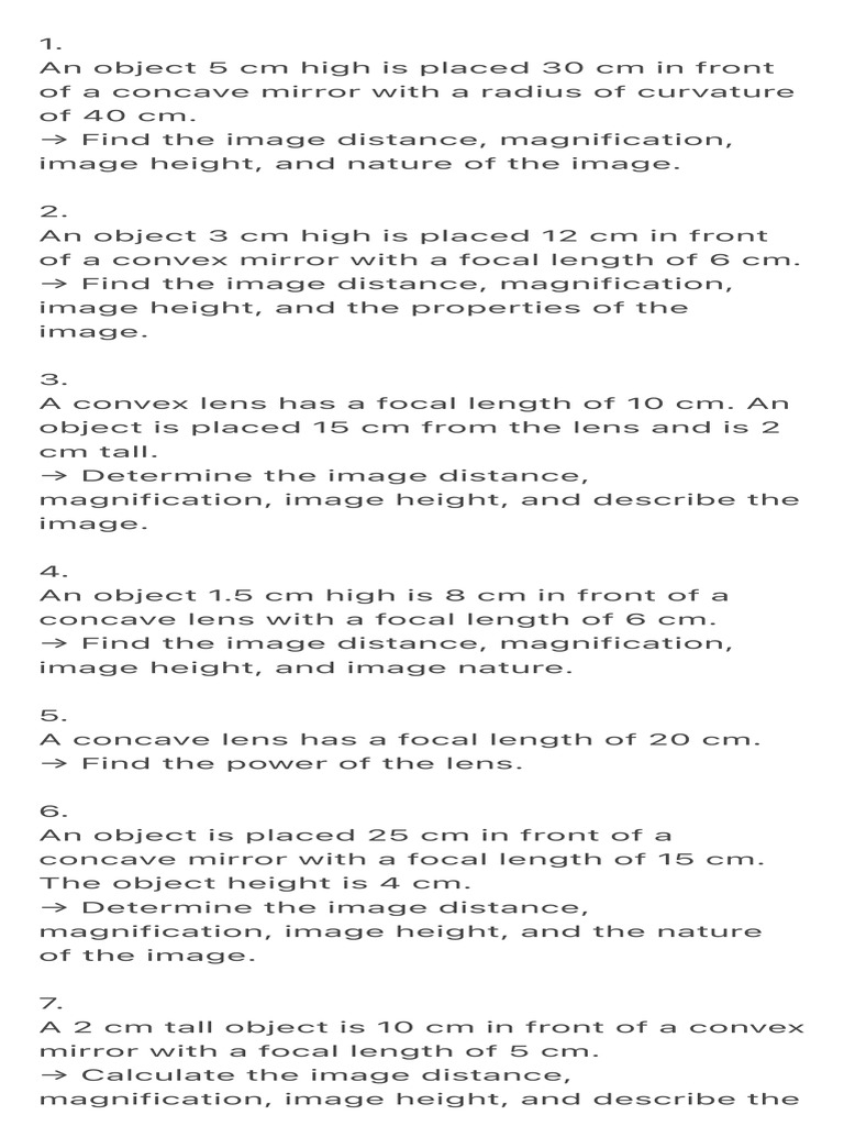 Lens and Mirror Image Calculations | PDF