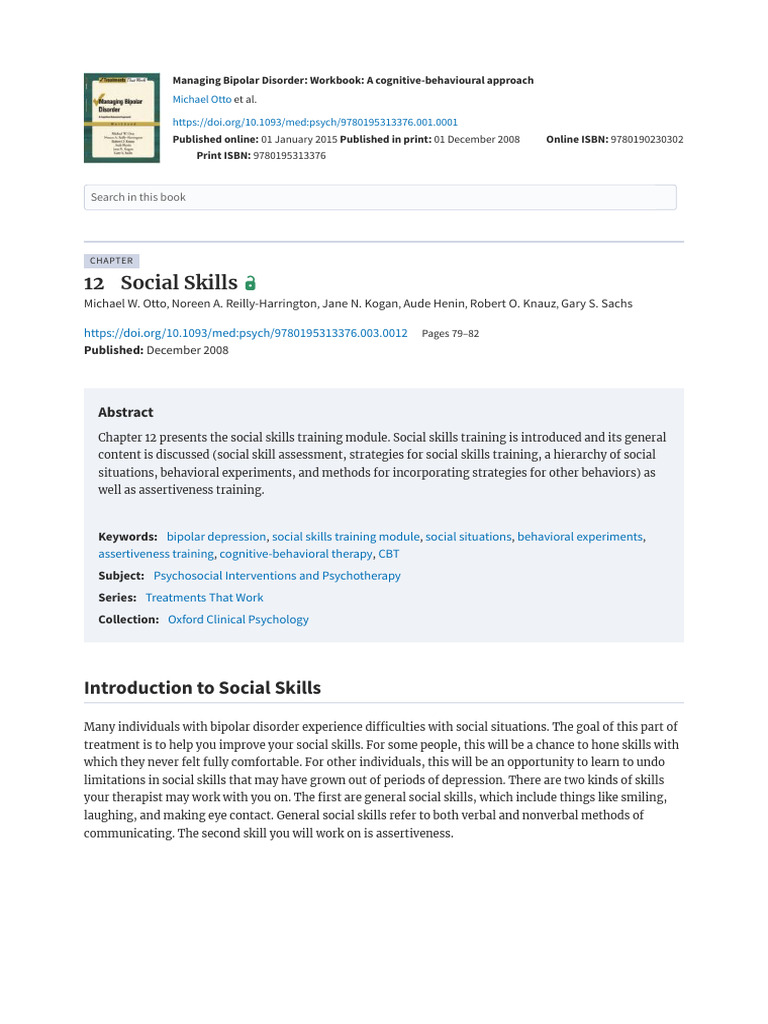 Chapter 12 SSN 15 Social Skills | PDF | Cognitive Behavioral Therapy | Psychotherapy
