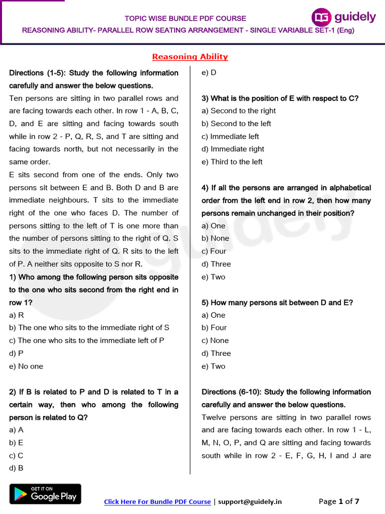 Parallel Row Seating Arrangement - Single Variable Set - 1 ...