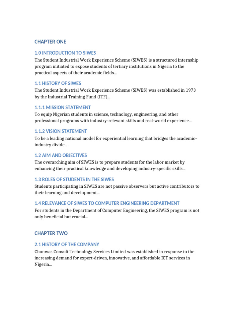 Siwes Report Ch1 Ch2 | PDF