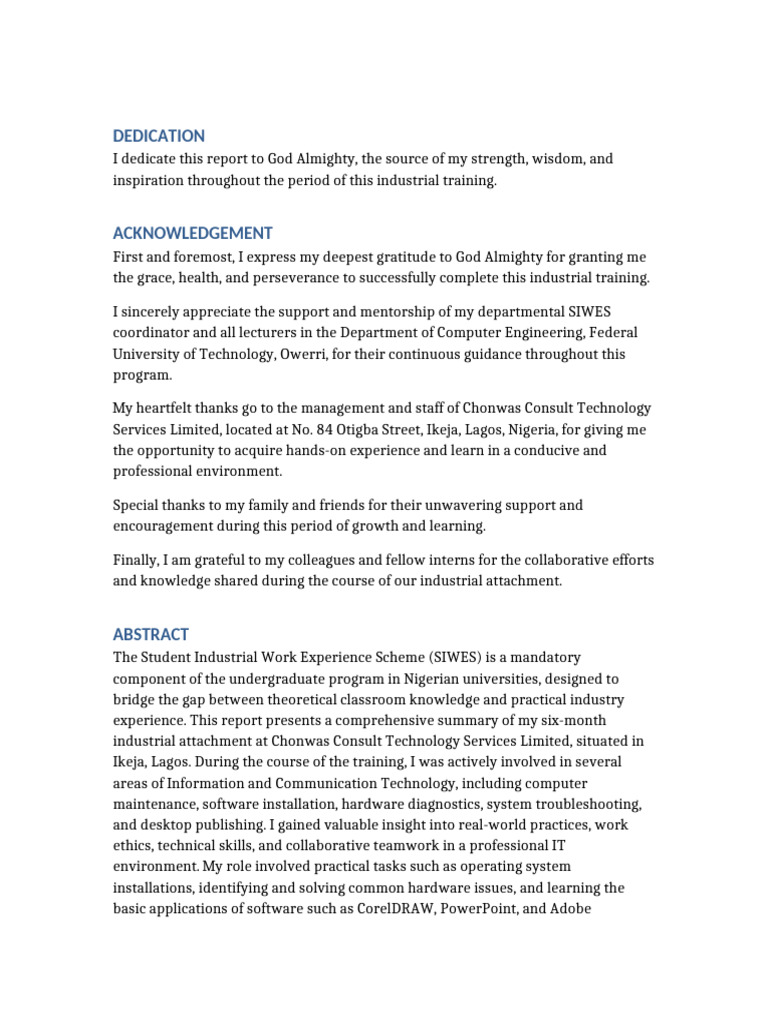 SIWES Report Part1 Preliminary | PDF | Educational Technology | Cognition