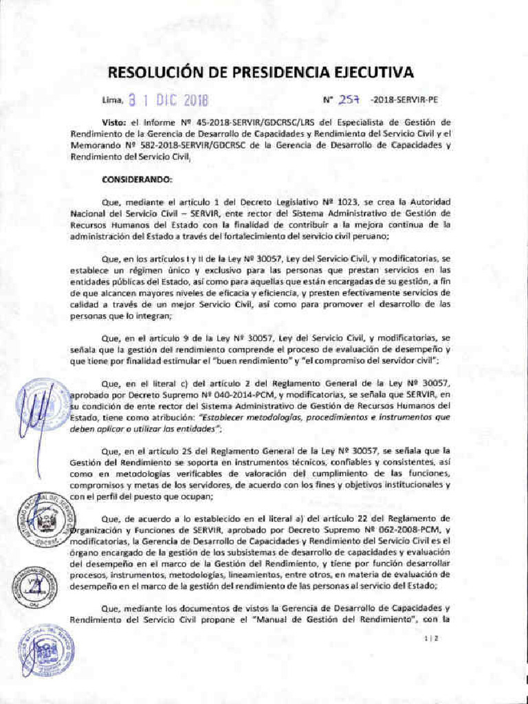 Manual de Gestión Del Rendimiento Res257 2018 SERVIR Parte1 Compressed Compressed 1 | PDF ...