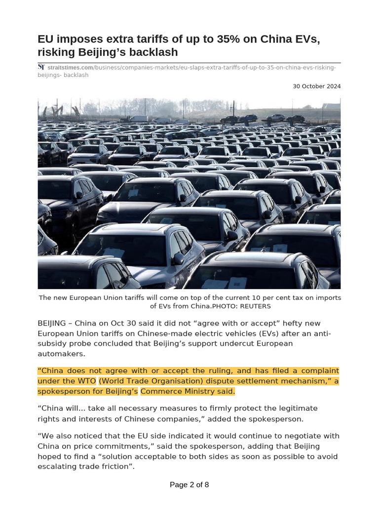 EU's 35% Tariffs on China EVs Explained | PDF | Tariff | Electric Vehicle