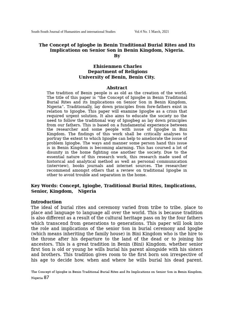 Burial Ceremony in Benin | PDF | Funeral | Rituals