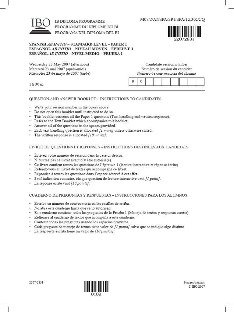 Instrucciones para el Examen de Español AB | PDF