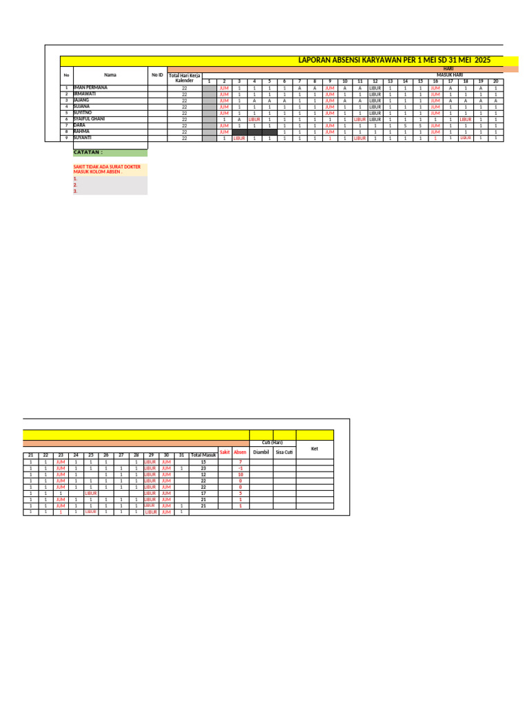 Contoh Format Absensi Di Perushaan Atau Absen Sekolahan | PDF