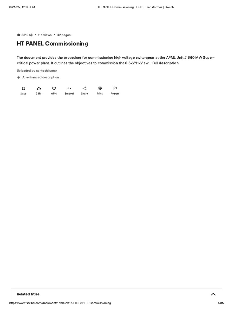 HT PANEL Commissioning - PDF - Transformer - Switch | PDF | Scribd