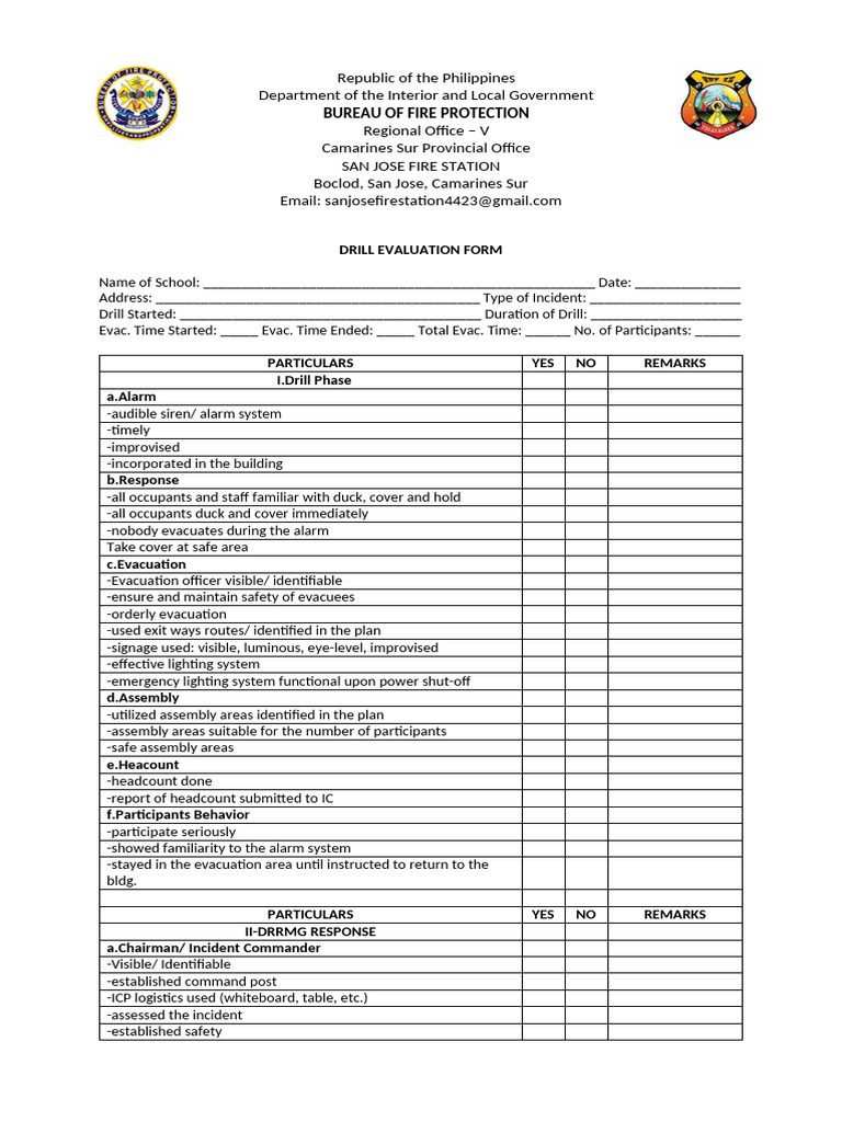 Fire Drill Evaluation Form Template | PDF | Emergency Evacuation ...