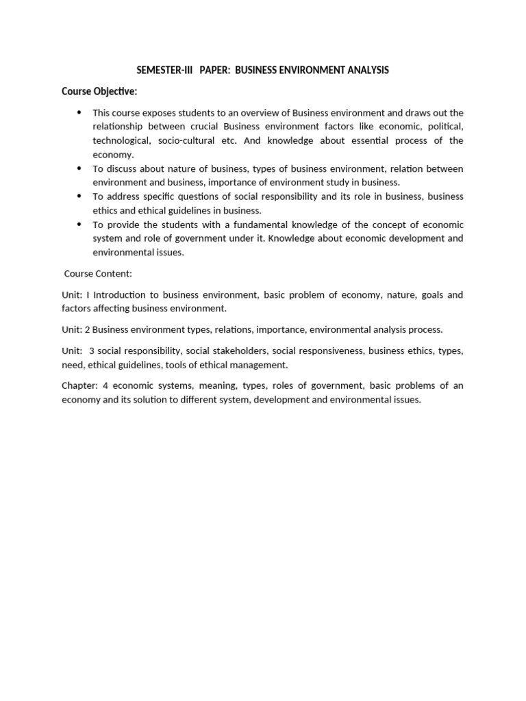 Business Environment Analysis Course Guide | PDF