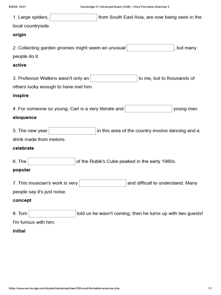 (CAE) - Word Formation Exercise 3 | PDF