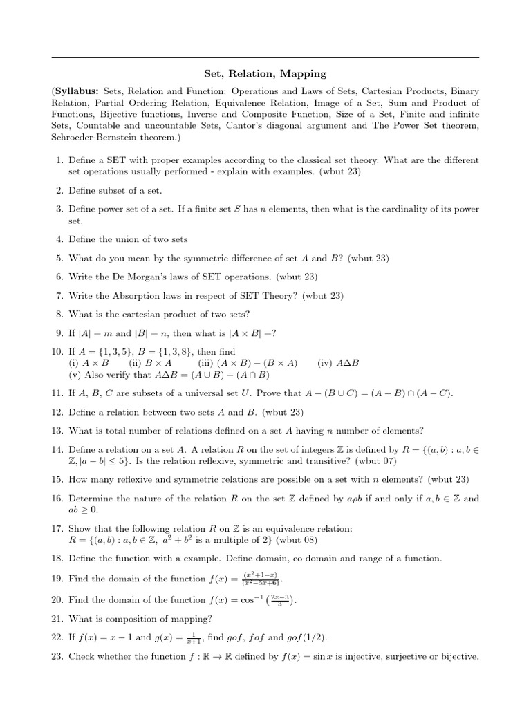 Question Bank Discrete Math | PDF | Set (Mathematics) | Ring (Mathematics)