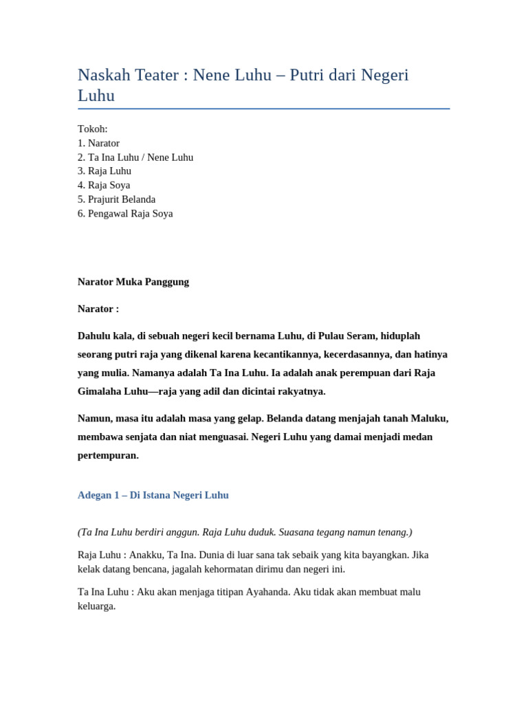 Naskah Teater - Nenek Luhu | PDF
