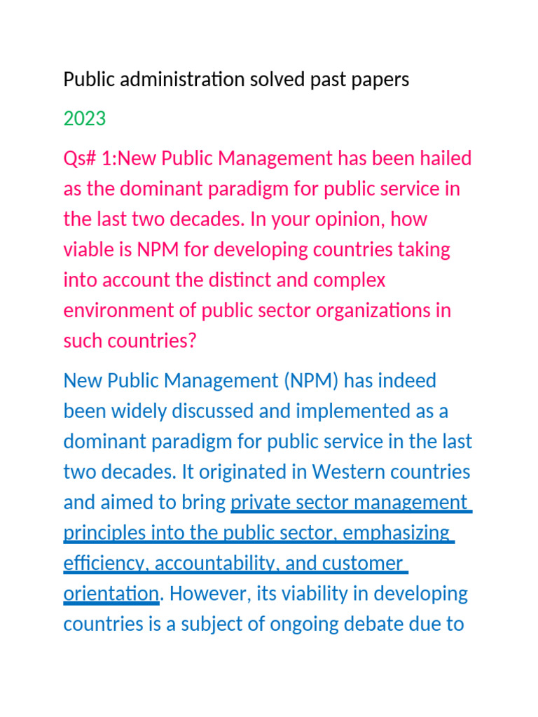 Public Administration Solved Past Papers | PDF | Government Budget ...