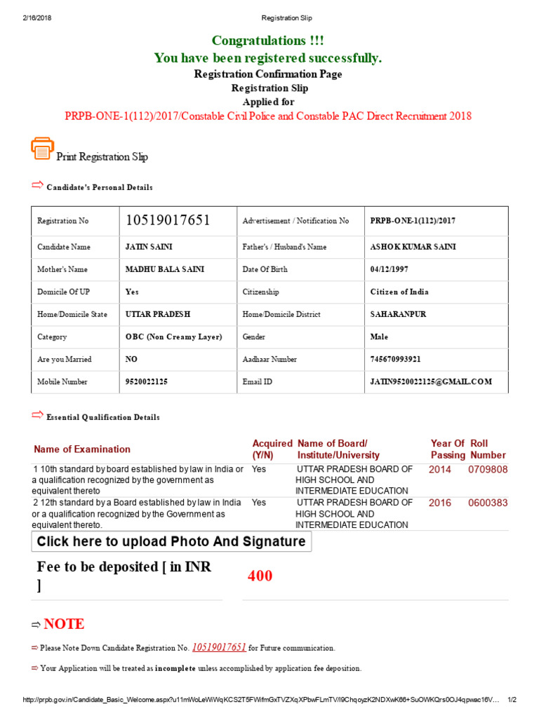 Candidate Registration Acknowledgement | PDF | International Law ...
