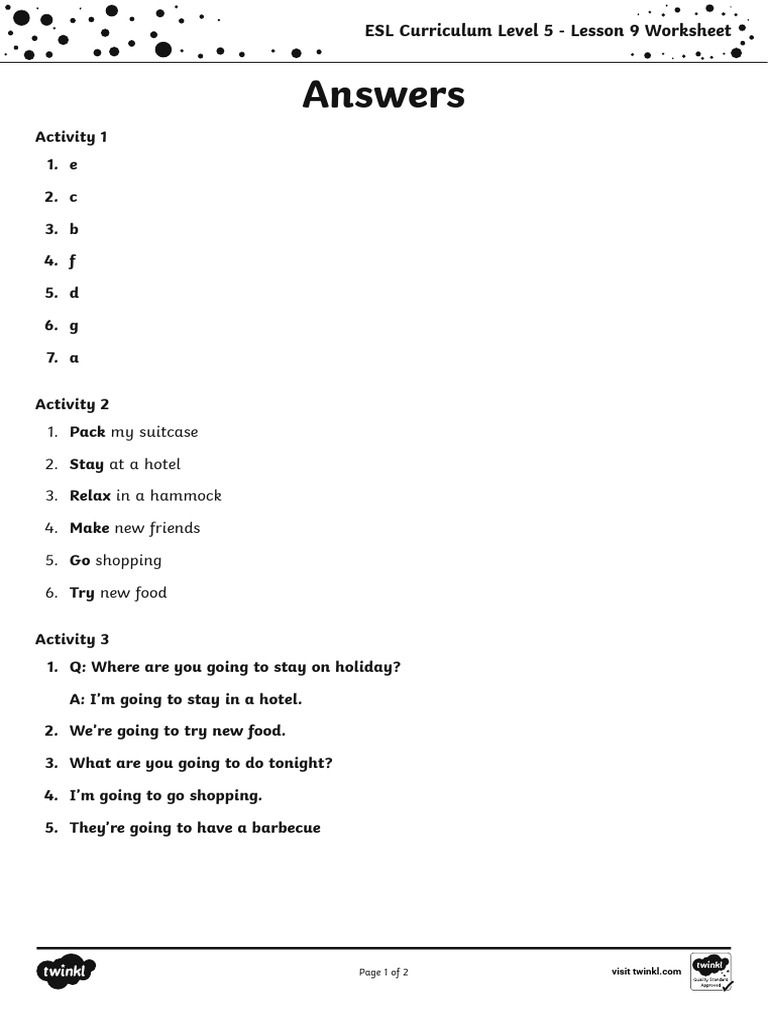 ESL Level 5 Lesson 9 Worksheet | PDF