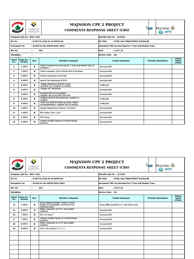 Comment Response Sheet For Vendors | PDF | Mechanical Engineering