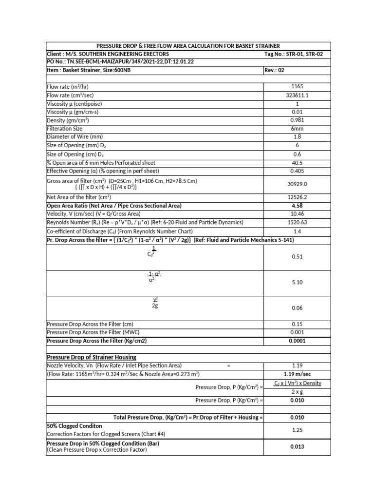 C-294 PR Drop Cal-Southern Engg - xls1 | PDF | Flow Measurement | Reynolds Number
